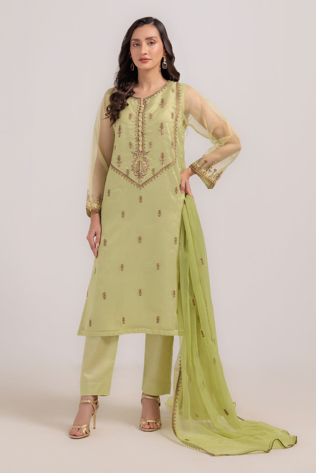 GREEN-ORGANZA-3 PIECE (BS5243P26)B-201. R-3 – Bonanza Satrangi Canada